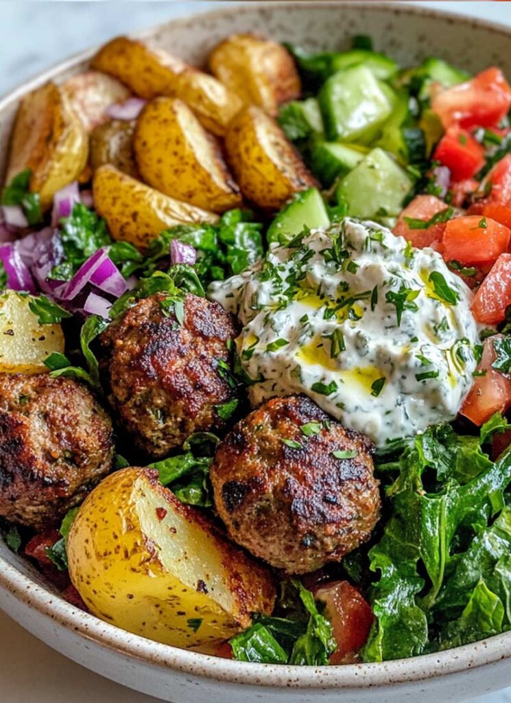 Greek Meatball Bowl Recipe - Urban Mamaz